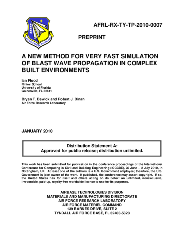 (PDF) A New Method for Very Fast Simulation of Blast Wave Propagation ...