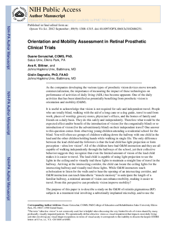 (PDF) Orientation and Mobility Assessment in Retinal Prosthetic ...