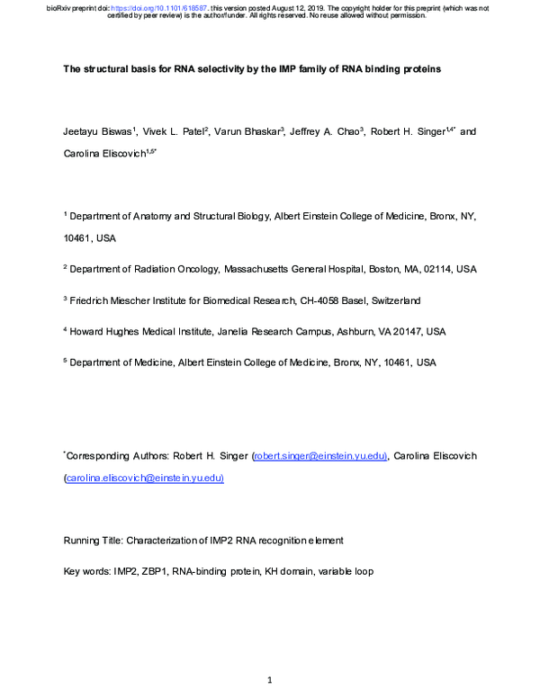 (PDF) The structural basis for RNA selectivity by the IMP family of RNA ...