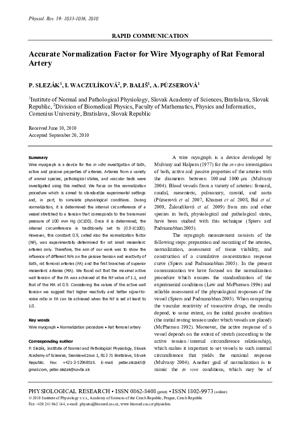 (PDF) Accurate normalization factor for wire myography of rat femoral ...