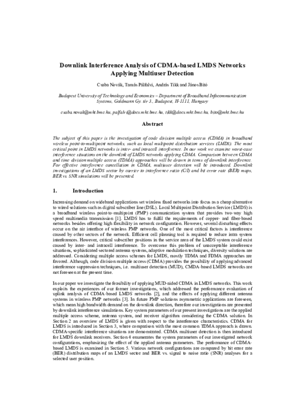 (PDF) Downlink interference analysis of CDMA-based LMDS networks applying multiuser detection