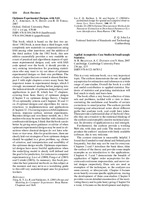 (PDF) Optimum Experimental Designs, With SAS
