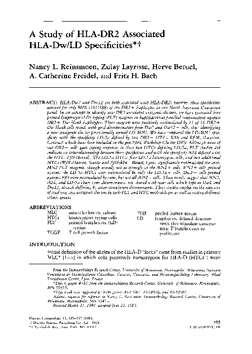(PDF) A study of HLA-DR2 associated HLA-Dw/LD specificities