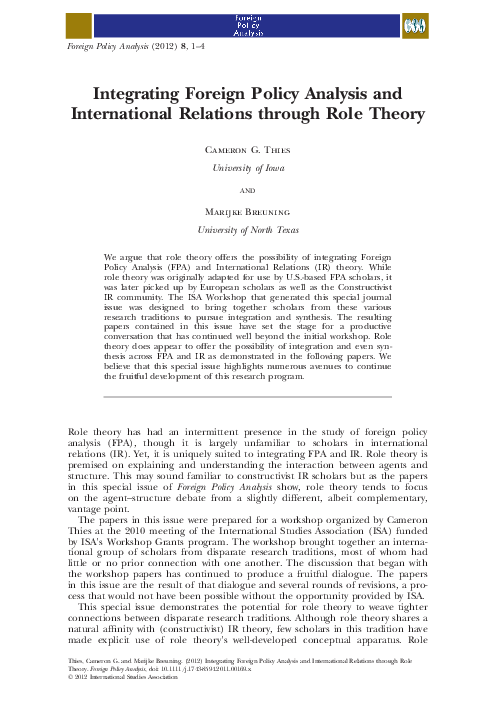 (PDF) Integrating Foreign Policy Analysis and International Relations ...