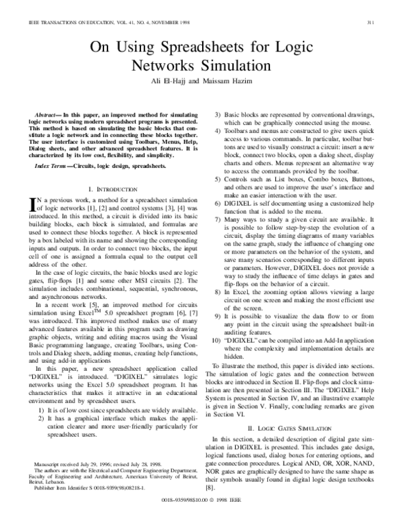 (PDF) On using spreadsheets for logic networks simulation