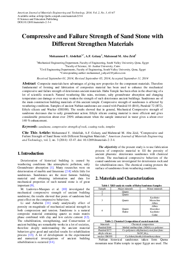 (PDF) Compressive and Failure Strength of Sand Stone with Different ...