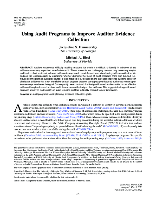 (PDF) Using Audit Programs to Improve Auditor Evidence Collection