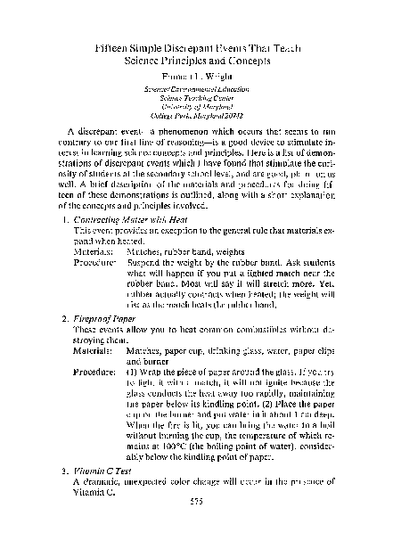 (PDF) Fifteen Simple Discrepant Events That Teach Science Principles ...