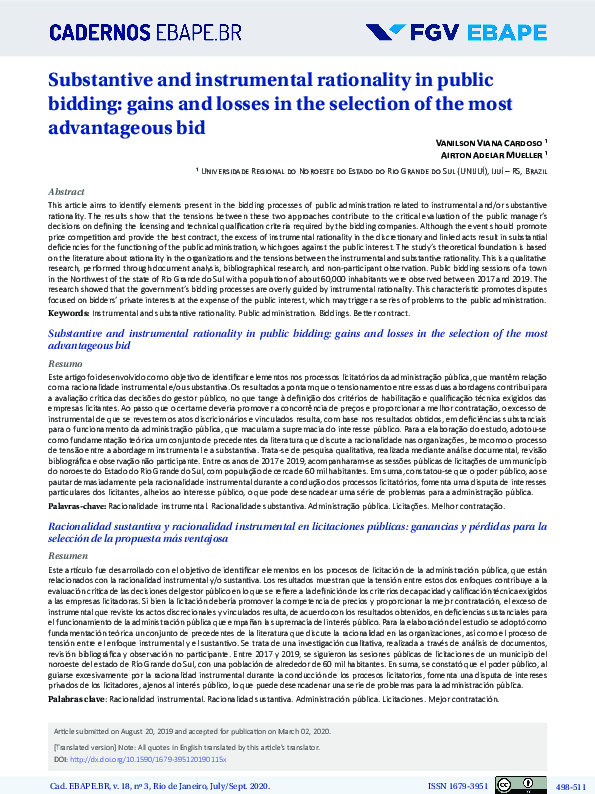 (PDF) Substantive and instrumental rationality in public bidding: gains ...