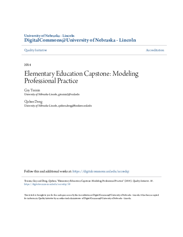 (PDF) Elementary Education Capstone: Modeling Professional Practice