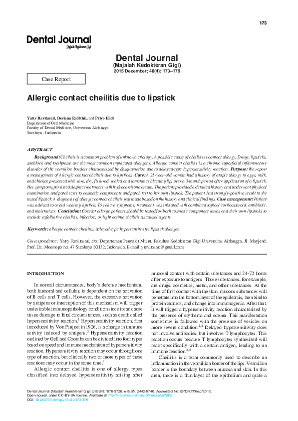 (PDF) Allergic contact cheilitis due to lipstick