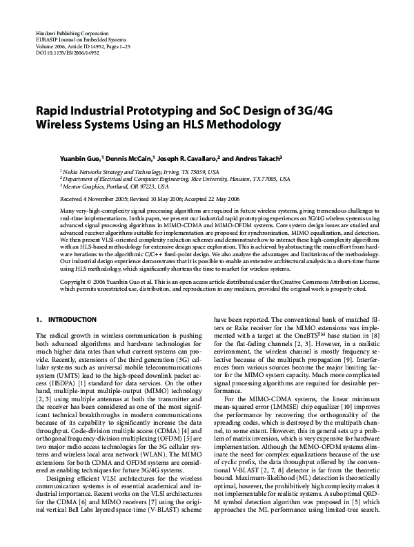 (PDF) Rapid Industrial Prototyping and SoC Design of 3G/4G Wireless Systems Using an HLS Methodology