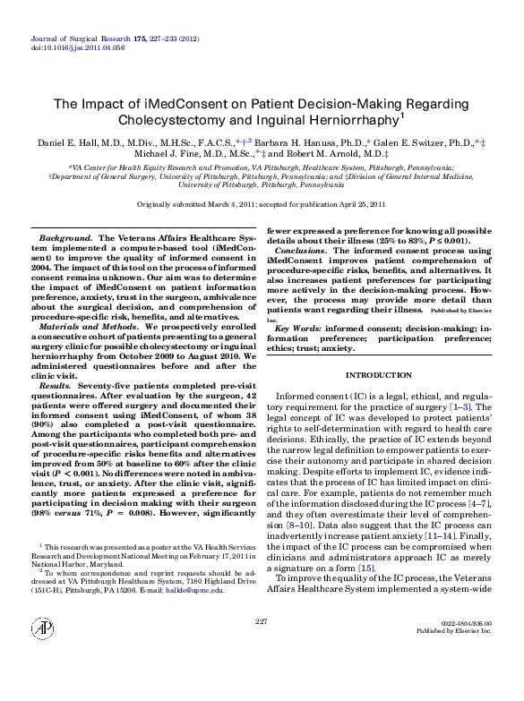(PDF) The Impact of iMedConsent on Patient Decision-Making Regarding ...