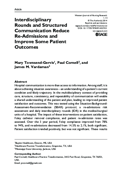 (PDF) Interdisciplinary Rounds and Structured Communication Reduce Re ...