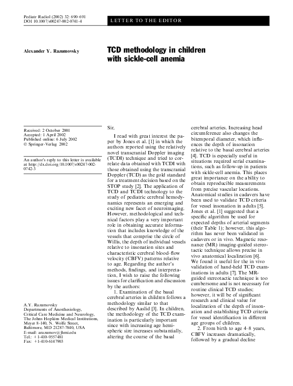 (PDF) TCD methodology in children with sickle-cell anemia