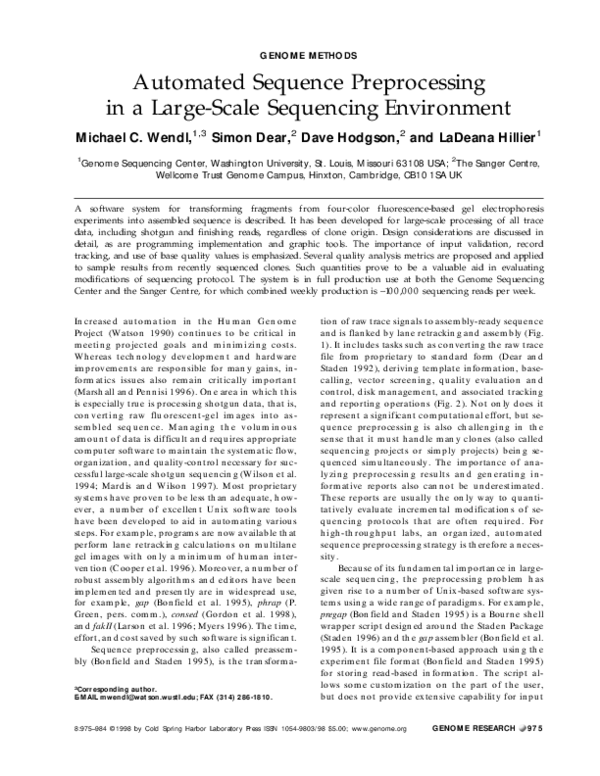 (PDF) Automated sequence preprocessing in a large-scale sequencing environment