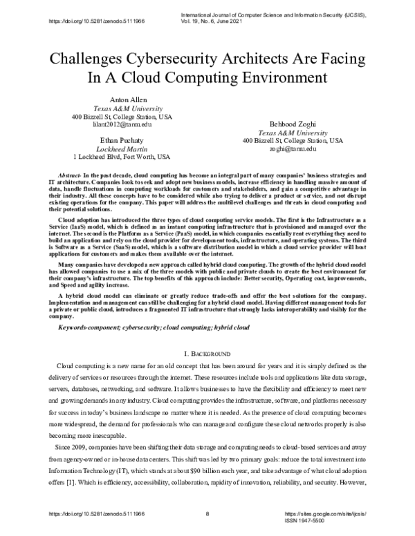 (PDF) Challenges Cybersecurity Architects Are Facing In A Cloud ...