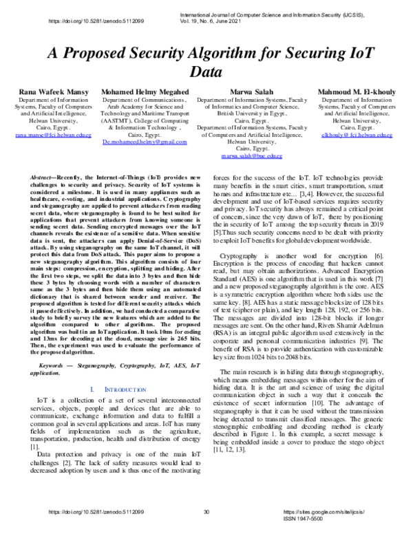(PDF) A Proposed Security Algorithm for Securing IoT Data