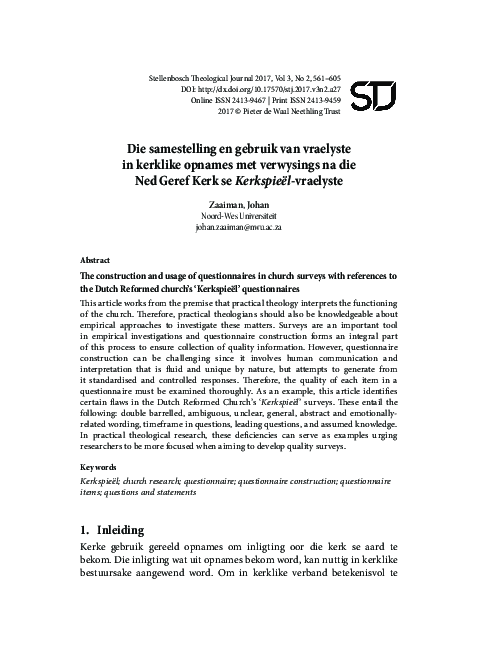 (PDF) Die samestelling en gebruik van vraelyste in kerklike opnames met ...