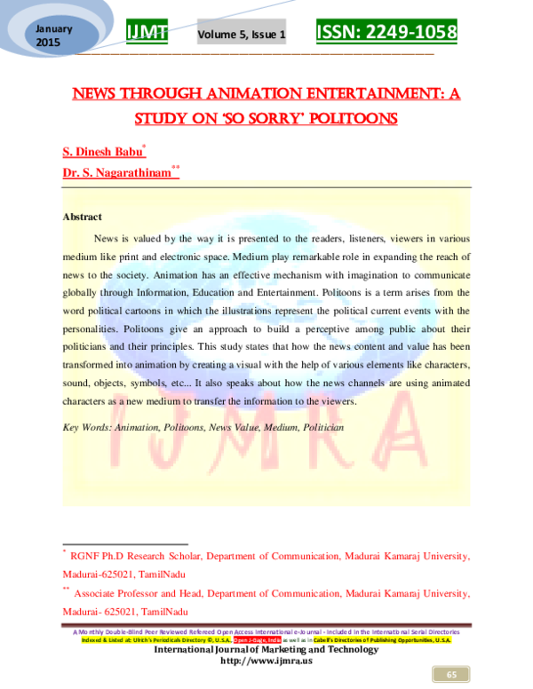 (PDF) News through Animation Entertainment: A Study on 'So Sorry' politoonS
