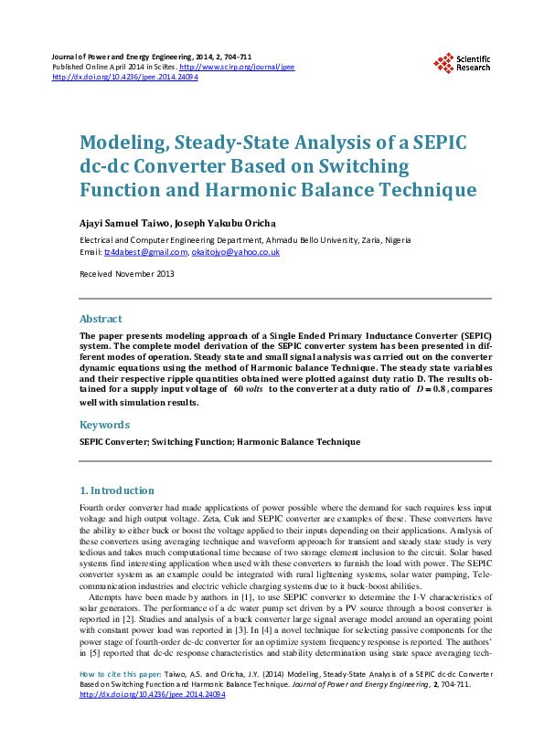 (PDF) Steady-State Analysis of SEPIC Converter Dynamics