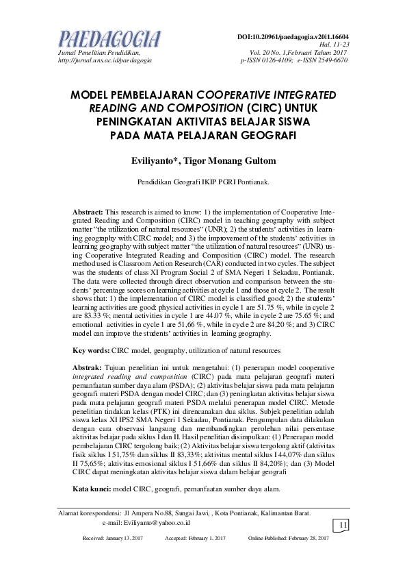 (PDF) Model Pembelajaran Cooperative Integrated Reading and Composition (Circ) Untuk Peningkatan ...