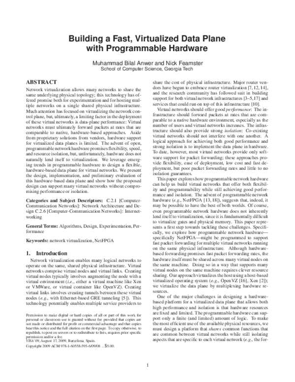 (PDF) Building a Fast, Virtualized Data Plane With Programmable Hardware