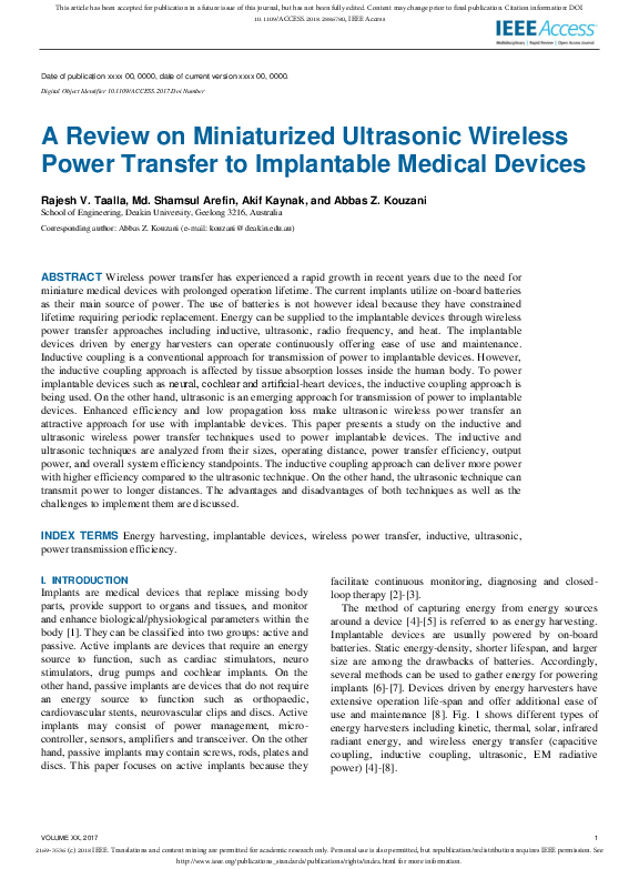 (PDF) A Review on Miniaturized Ultrasonic Wireless Power Transfer to ...