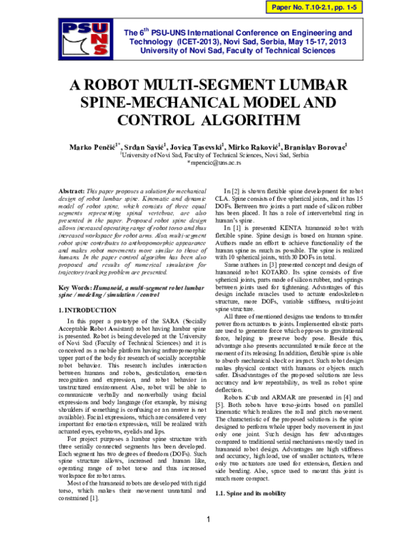 (PDF) A Robot Multi-Segment Lumbar Spine-Mechanical Model and Control ...