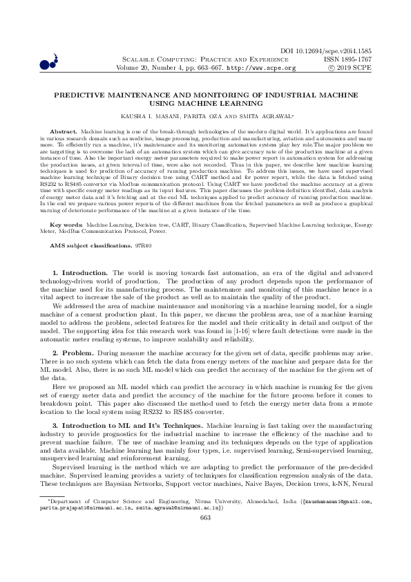 (PDF) Predictive Maintenance and Monitoring of Industrial Machine using ...