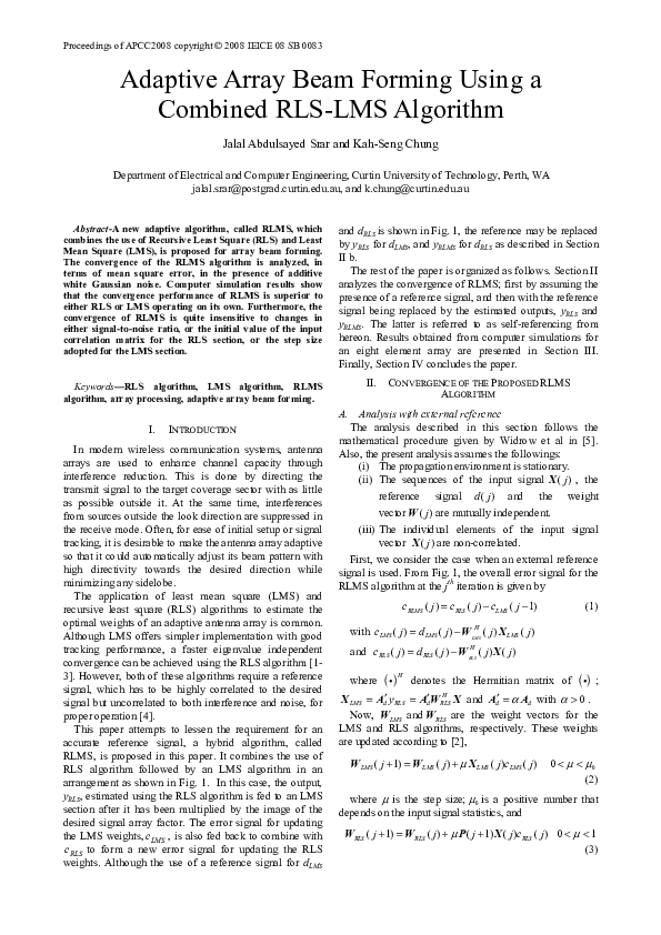 (PDF) Adaptive array beam forming using a combined RLS-LMS algorithm