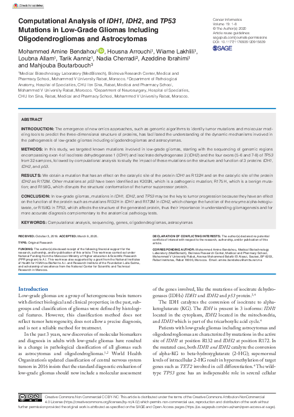(PDF) Computational Analysis of IDH1, IDH2, and TP53 Mutations in Low-Grade Gliomas Including ...