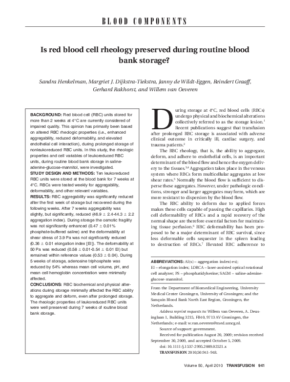(PDF) Is red blood cell rheology preserved during routine blood bank ...