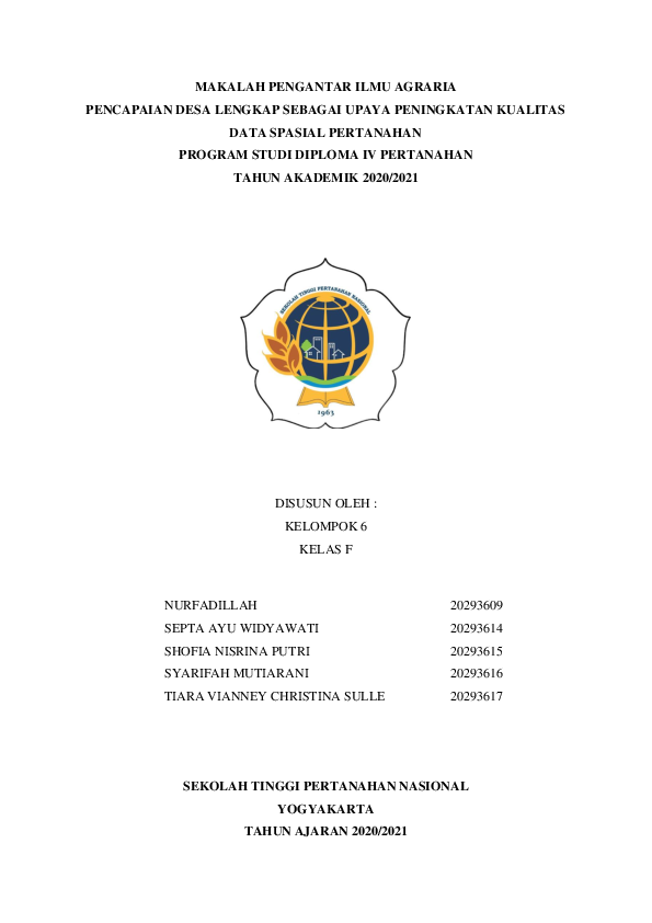 Pdf Pencapaian Desa Lengkap Sebagai Upaya Peningkatan Kualitas Data Spasial Pertanahan 