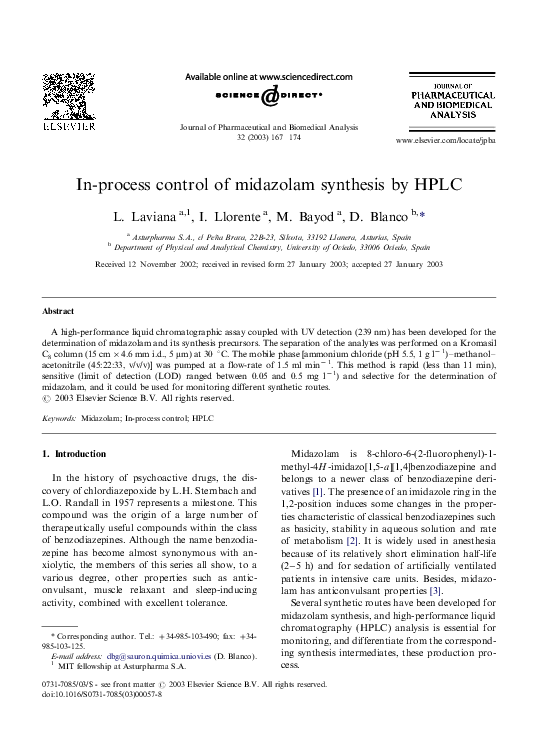 (PDF) In-process control of midazolam synthesis by HPLC