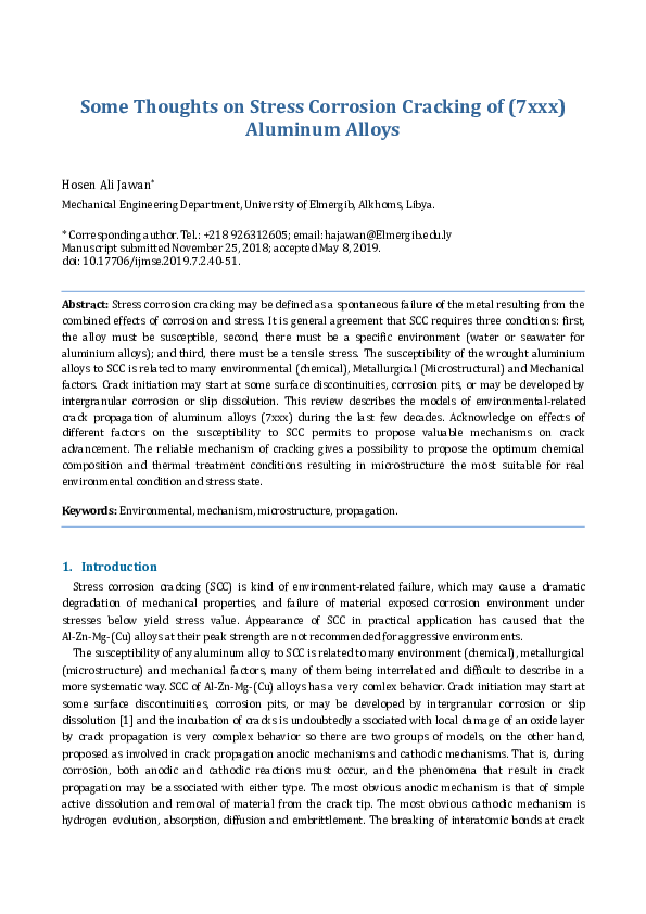 (PDF) Some Thoughts on Stress Corrosion Cracking of (7xxx) Aluminum Alloys