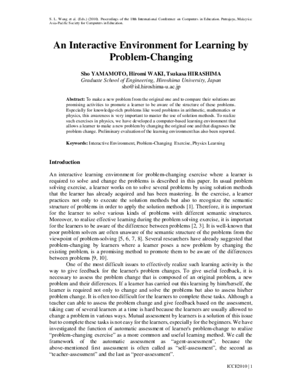 (PDF) An Interactive Environment for Learning by Problem-Changing