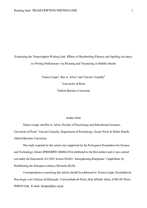 (PDF) Examining the transcription-writing link: Effects of handwriting ...
