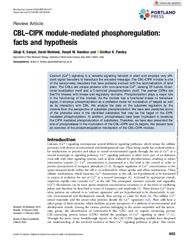 (PDF) CBL–CIPK module-mediated phosphoregulation: facts and hypothesis