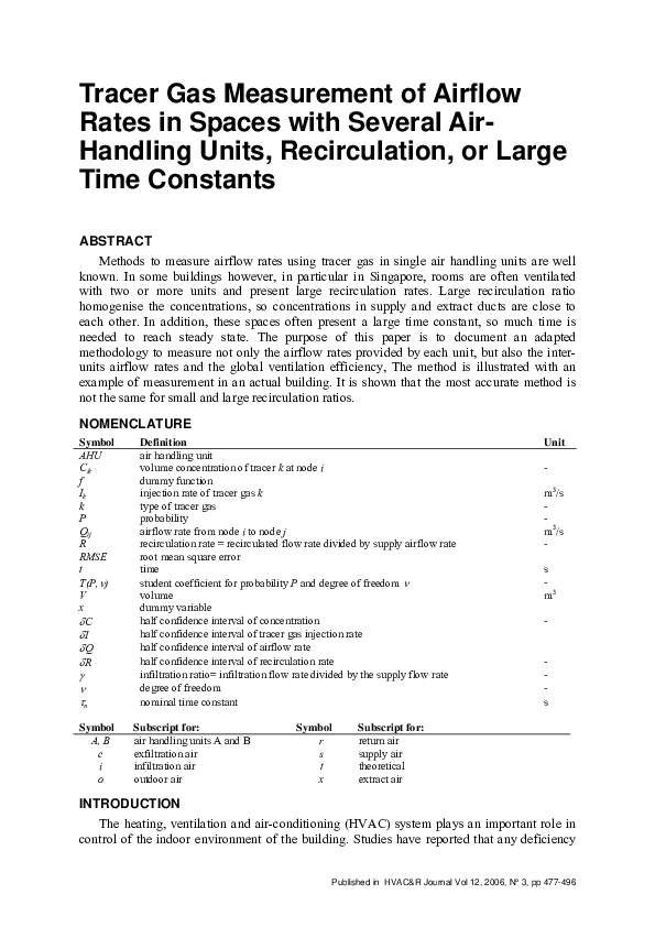 (PDF) Tracer Gas Measurement of Airflow Rates in Spaces with Several ...