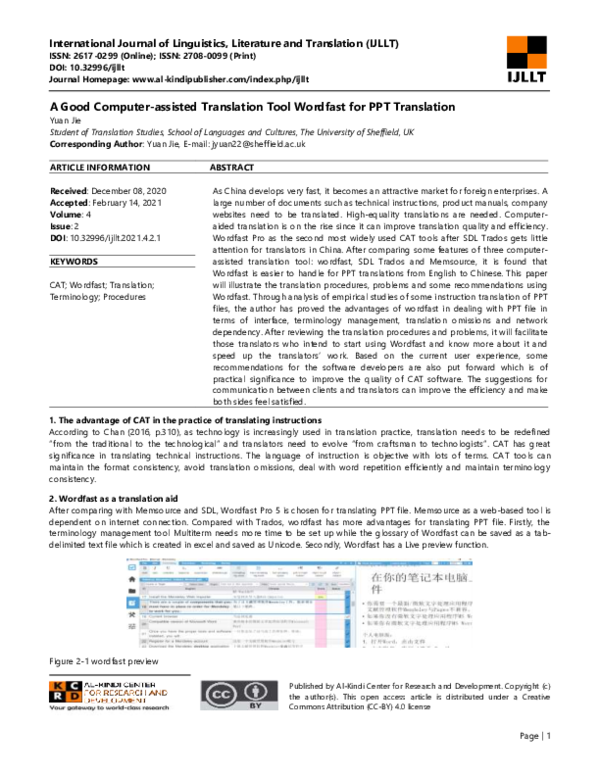(PDF) A Good Computer-assisted Translation Tool Wordfast for PPT ...
