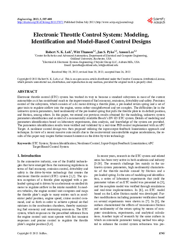 (PDF) Electronic Throttle Control System: Modeling, Identification and ...