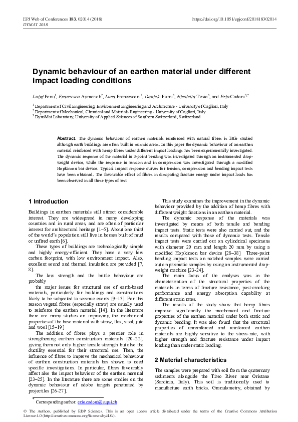 (PDF) Dynamic behaviour of an earthen material under different impact loading conditions