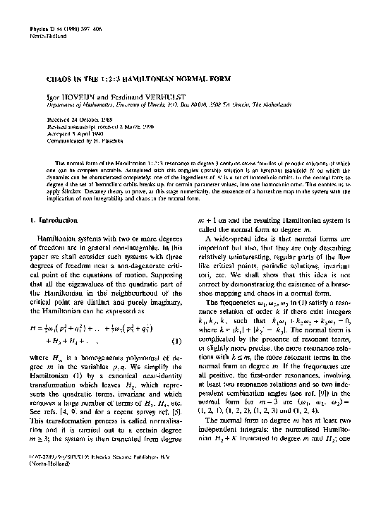 (PDF) Chaos in the 1:2:3 Hamiltonian normal form