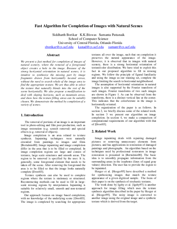 (PDF) Fast Algorithm for Completion of Images with Natural Scenes