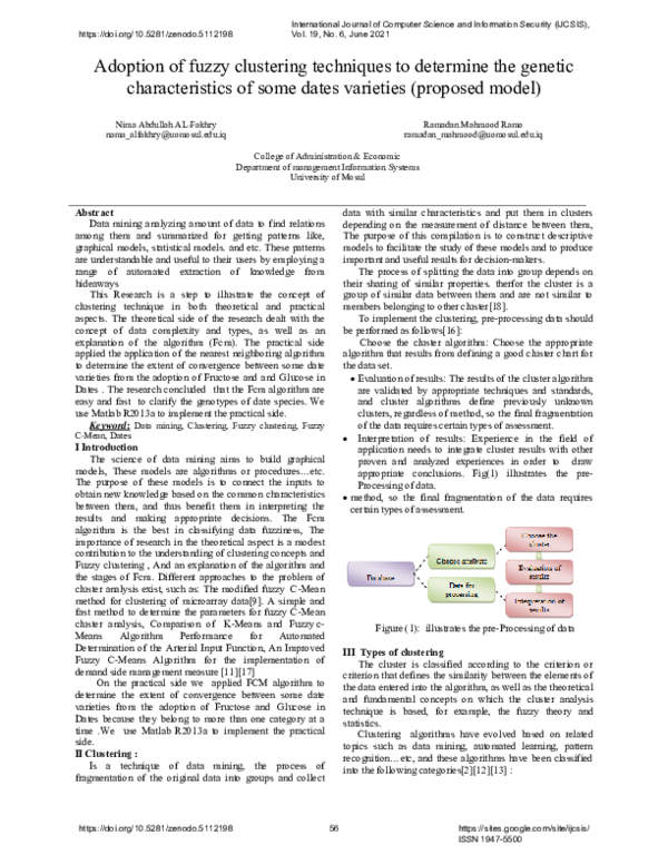 Pdf Adoption Of Fuzzy Clustering Techniques To Determine The Genetic Characteristics Of Some