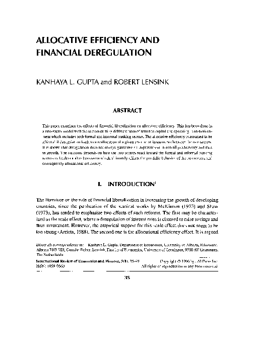 (PDF) Allocative efficiency and financial deregulation