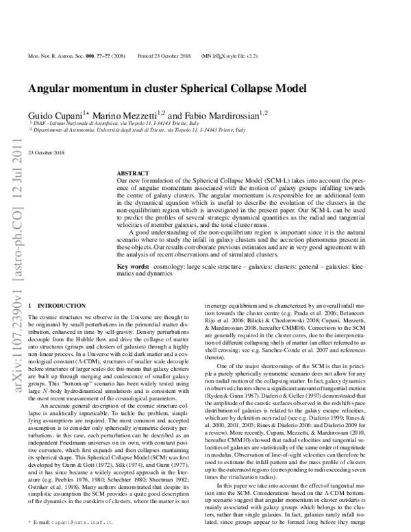 (PDF) Angular momentum in cluster Spherical Collapse Model
