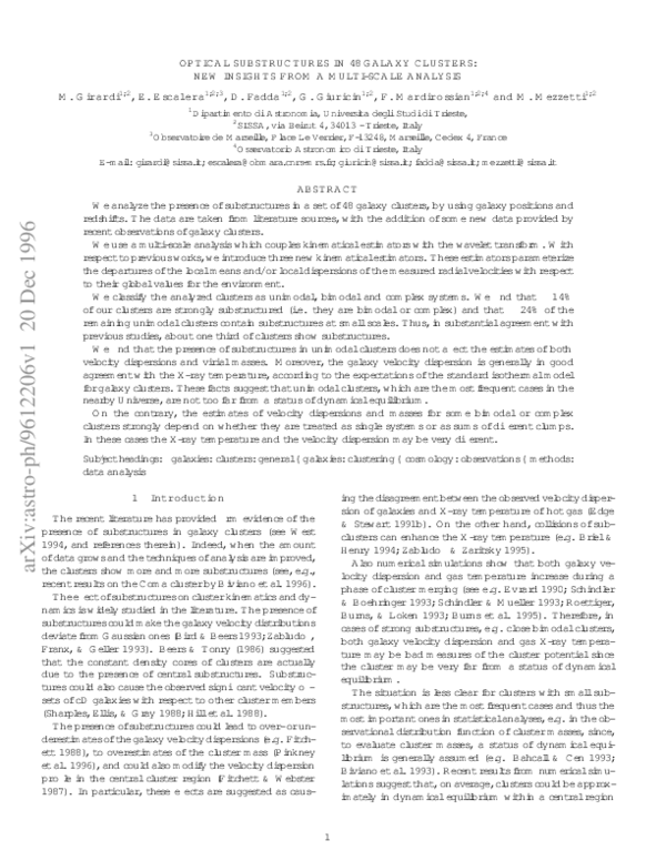 (PDF) Optical Substructures in 48 Galaxy Clusters: New Insights from a ...