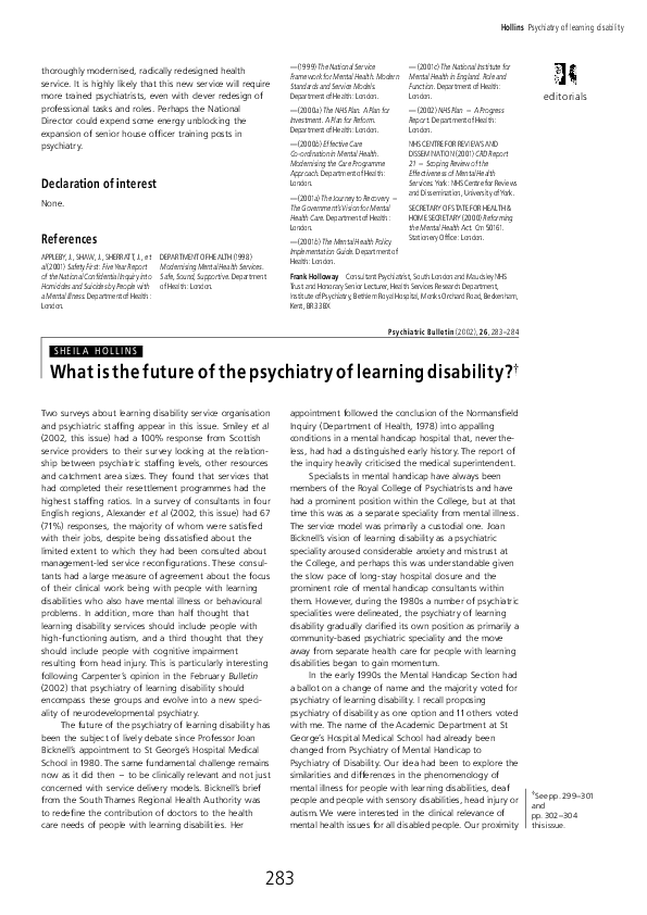 (PDF) What is the future of the psychiatry of learning disability?